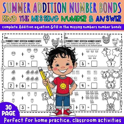 Summer Funny Addition Within 10 | Count, Add & Answer the Questions