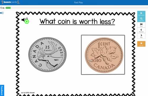 More or Less Money Canadian Coins Boom™ Cards Activity | TPT