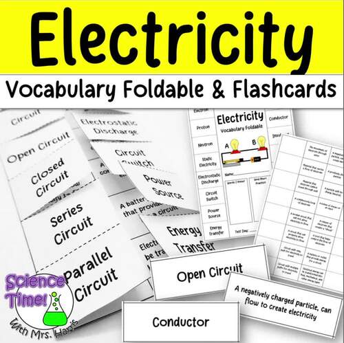 Electricity Vocabulary Science Study Foldable and Mini Flashcards