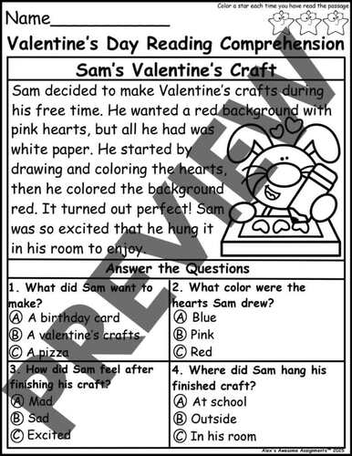Valentine's Day Card Writing & Reading Comprehension Passages 1st Grade ...