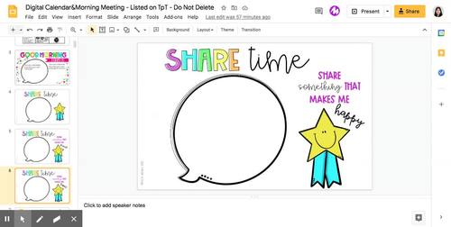 Digital Calendar and Morning Meeting Daily Google Slides- Editable -107 ...
