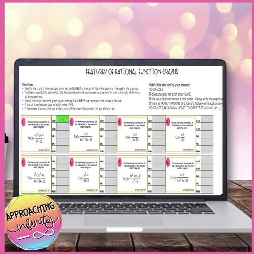 Graphing Rational Functions Task Cards with Digital Self Check Version