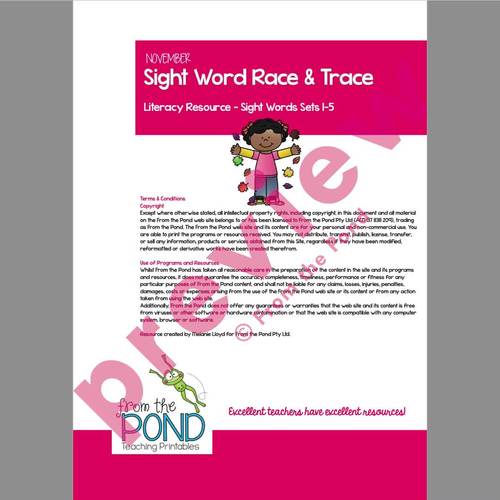 November Sight Word Race and Trace Worksheets | Seasonal Literacy ...