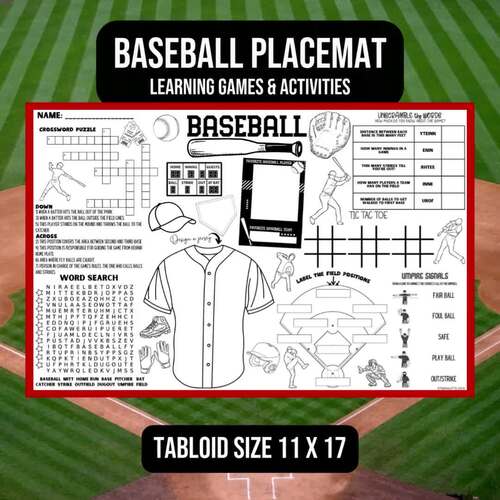 Baseball Activity Placemat, Baseball Games by Twinklette | TPT