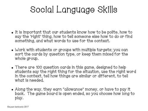 Social Skills Board Game Elementary Language Speech Therapy Activity