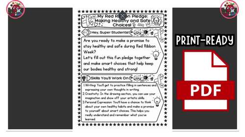 Red Ribbon Week 2025 | Easy Healthy Choices Pledge |Writing & Drawing