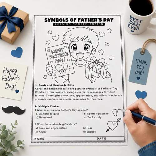 Symbols of Father's day Reading Comprehension Worksheets,Passages with ...