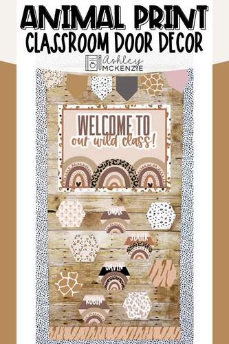 Boho Neutral Animal Print Back to School Classroom Door Decor Kit