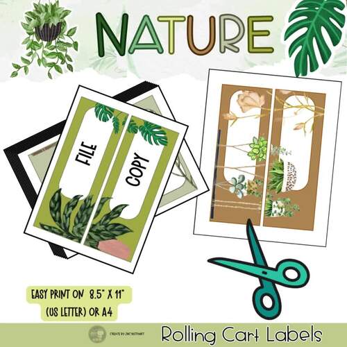 Nature Themed Classroom Decor 10 Drawer Cart Labels Editable Rolling Cart