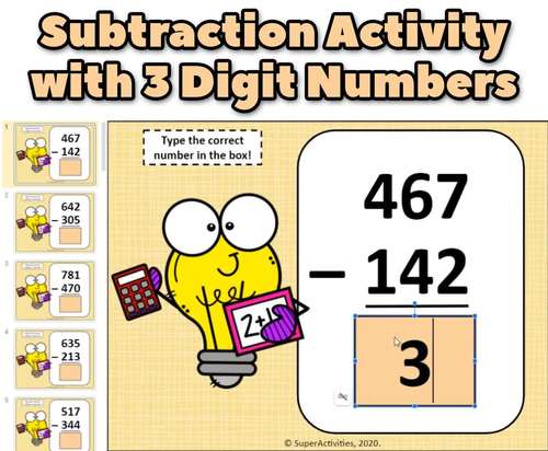 Subtraction Activity with Three Digit Numbers, Interactive Google Slides