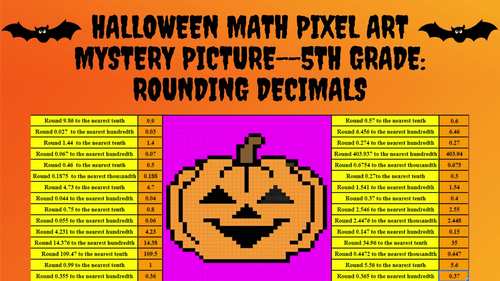 Halloween: Pixel Art Mystery Pic-5th Grade Math: Place Value-Rounding ...
