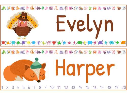 Student Desk Plates 30 Printable/Editable Thanksgiving/Fall Classroom ...