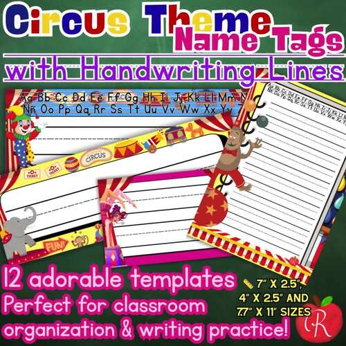 Circus Theme Name Tags | Handwriting Lines & Alphabet | Classroom Labels