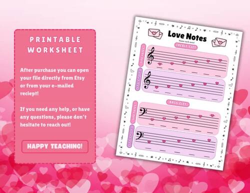 Valentine's Themed Music Theory Note Naming Worksheet, Fun Worksheet ...