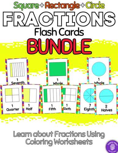 Shapes Fractions Flash Cards Bundle: Square, Rectangle, and Circle ...