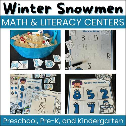 Winter Math and Literacy Centers, Hands-On Activities for Preschool, Pre-K