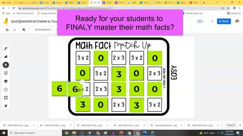 Fun Math Facts Practice Activity and Game Jamboard 3 Times Table