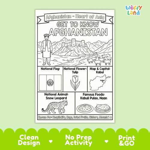 Afghanistan Country Study | Geography Coloring Poster | Central Asia ...