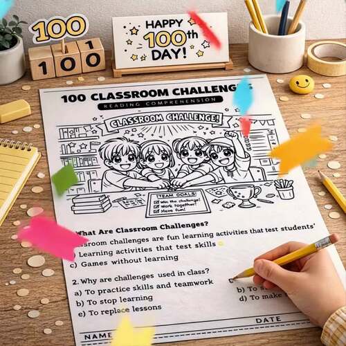 100th Day of School/100 Classroom Challenges Reading Comprehension ...