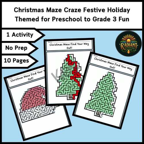 Christmas Maze Craze Festive Holiday Themed for Preschool to Grade 3 Fun