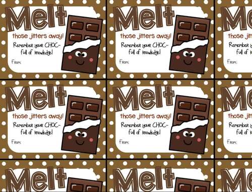 Hershey's Chocolate Bar Testing Gift Tag- Melt those jitters away!