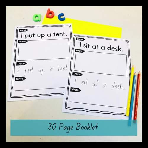 Decodable Sentence Writing Booklet | Read, Draw, Trace, Write | CVCC & CCVC