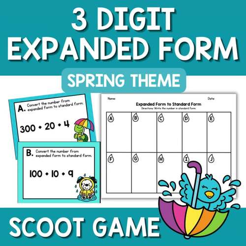 Spring Expanded Form to Standard Form Scoot Game Task Cards Small Group ...
