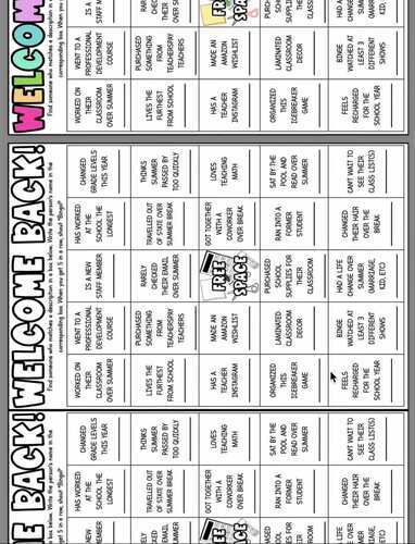 Find Someone Who Back to School Meeting Staff Development Fun Bingo ...