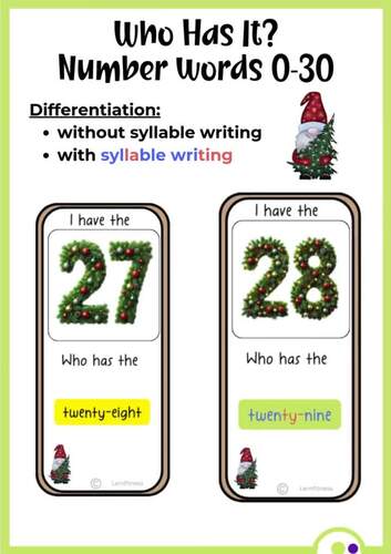 Numbers 0-30 Game | Christmas | Who has it? | Number words Advent