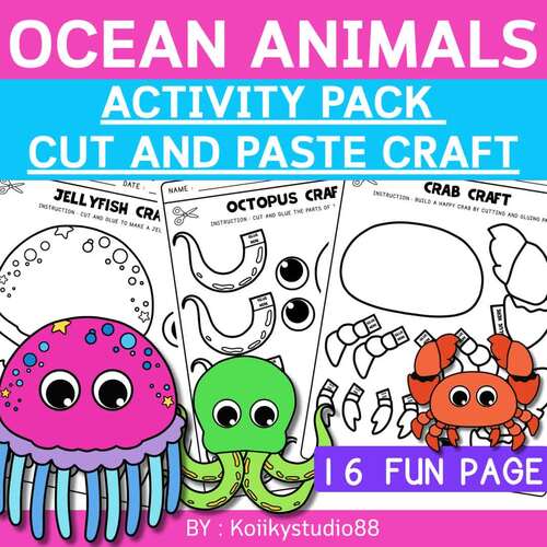 Ocean Animals Activity Pack Cut and Paste Craft Worksheets Coloring Writing