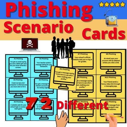 Phishing Scenario Task Cards Activity Internet Safety, Cybersecurity