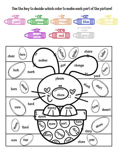 Spring Easter Color By Word PHONICS R-Controlled Vowels Activity March ...