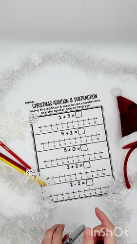 Christmas Addition and Subtraction on a Number Line Worksheets Kindergarten
