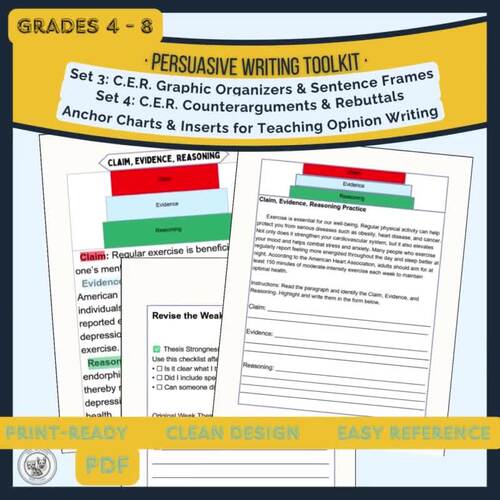 Persuasive Writing Posters & Inserts | C.E.R. & Counterargument Visual ...