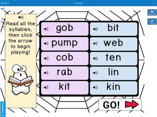 Halloween 2 Syllable Words Short Vowel Boom Cards -- Closed Syllables