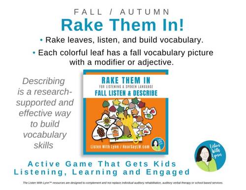 RAKE THEM IN Listen + Describe Fall Vocabulary Using Adjectives DHH ...