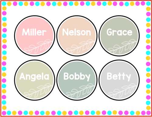 Printable Botanical Student Name Labels, Round Boho Neutral Name Cards