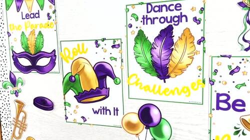 Mardi Gras Bulletin Board, Classroom Decor Posters & Door Decor, Editable