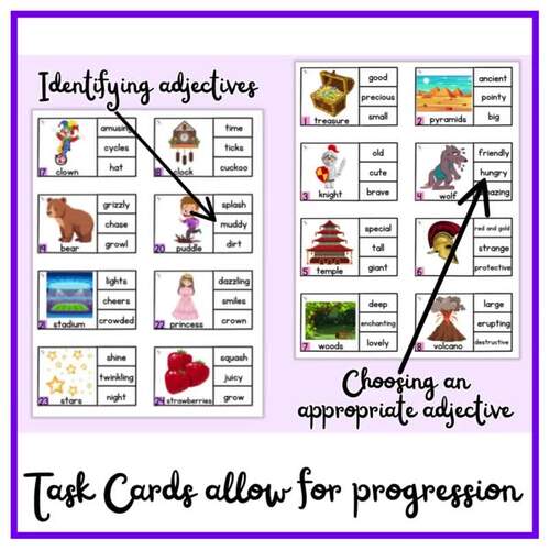 Adjectives Worksheets Task Cards 1st - 3rd Grade Centers Differentiated