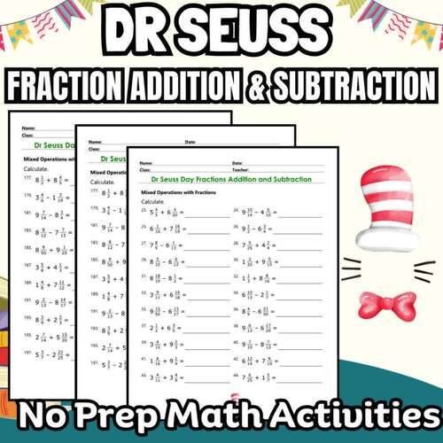 Dr Seuss Adding and Subtracting Fractions with Unlike Denominators Math ...