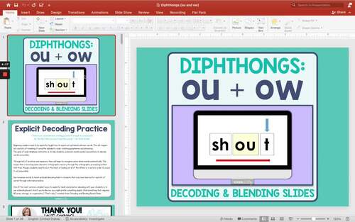 Decoding and Blending Board Slides - Diphthongs OU and OW | TPT