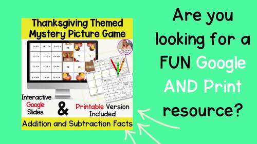 Thanksgiving Addition and Subtraction Facts Mystery Digital and ...