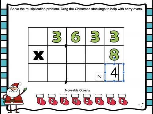 Christmas 4 x 1 Digit Multiplication Standard Form Google Slides and ...