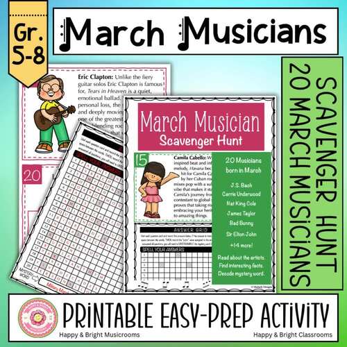 March Composer of the Month Middle School Music Scavenger Hunt ...