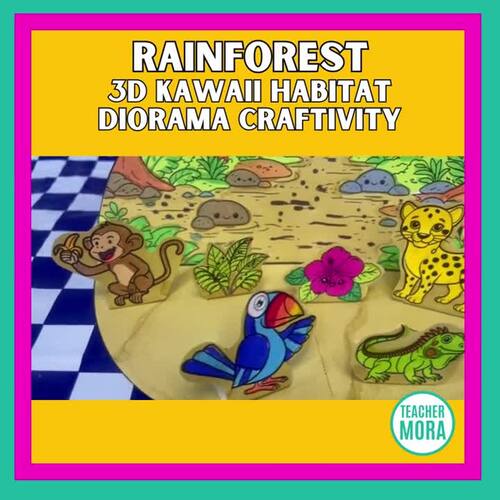 Rainforest Habitat Craft + Worksheets | 3D Kawaii Habitat Diorama | Jungle