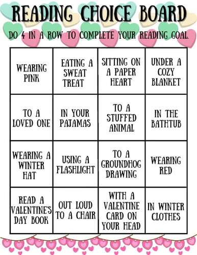 February Reading Choice Boards - Valentine's Day Homework - Read More