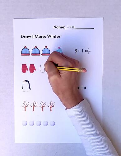 Draw One More Number Sense Worksheets Winter Math Coloring Pictures PreK K