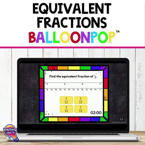 3rd Grade Equivalent Fractions Digital Math Review Games BalloonPop™