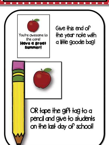 Apple End of Year Gift Tag-You are awesome to the core! | TPT