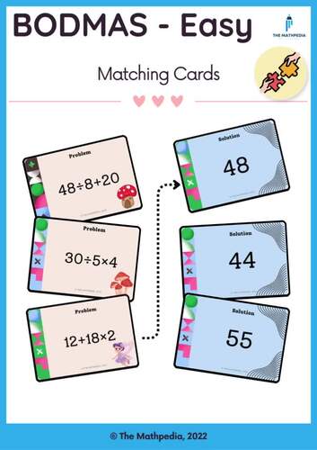 Matching Card Activity: BODMAS- Easy by The Mathpedia | TPT